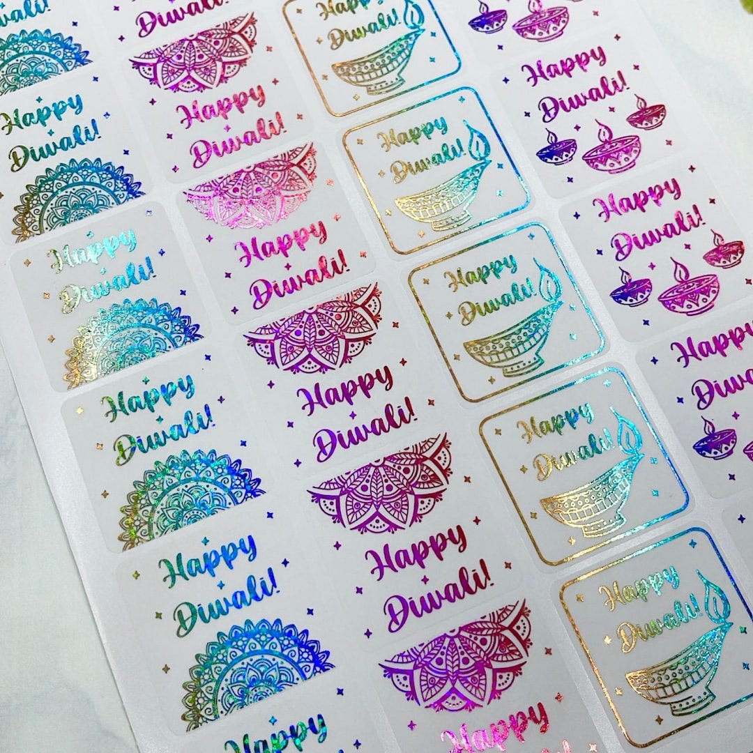 Mixed Set of Diwali Stickers, Foiled Diwali Stickers, Happy Diwali ...