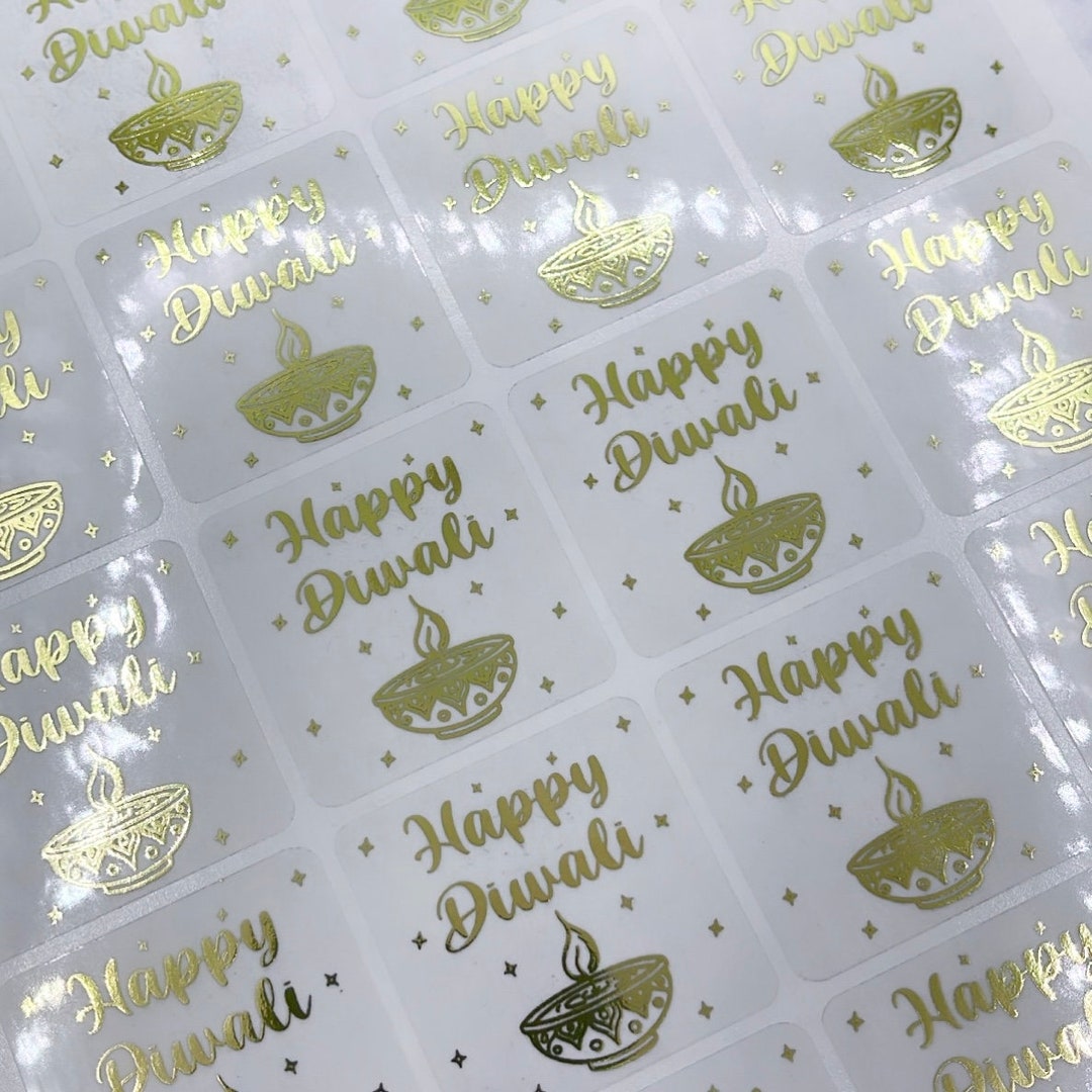Diwali Stickers, Diwali Labels, Foiled Diwali Stickers, Square Happy ...