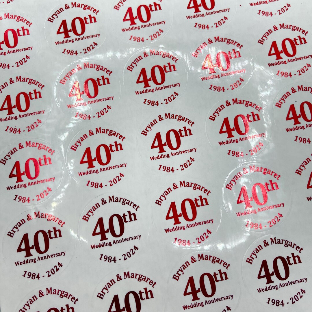 Personalised 40th Anniversary Stickers, Anniversary Stickers, Ruby ...