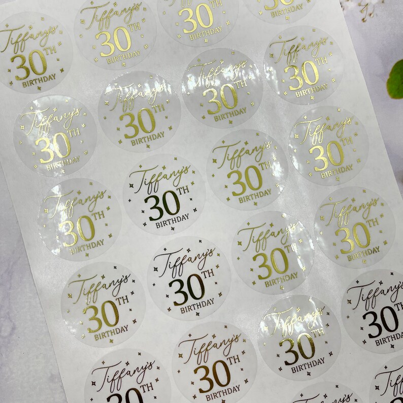 30th Birthday Stickers, Personalised Foiled 30th Birthday Stickers ...