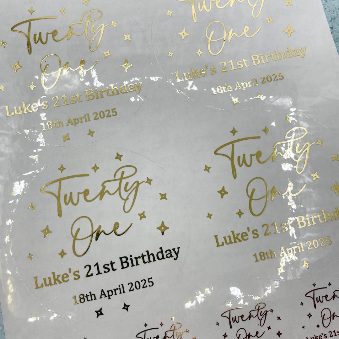 Personalised 21st Birthday Stickers, Foiled 21st Birthday Favour ...