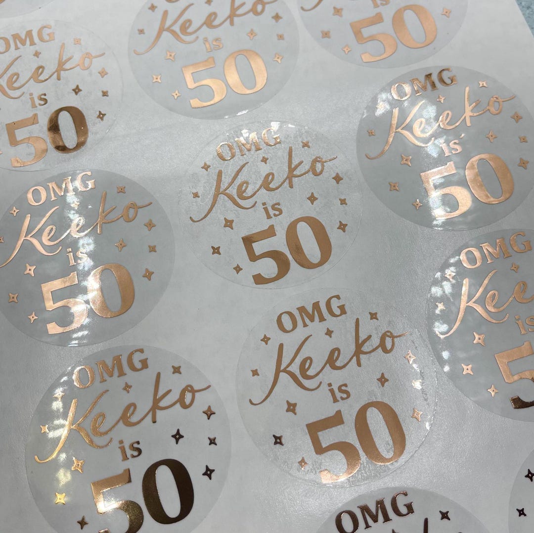 50th Birthday Stickers, Personalised Foiled 50th Birthday Stickers ...