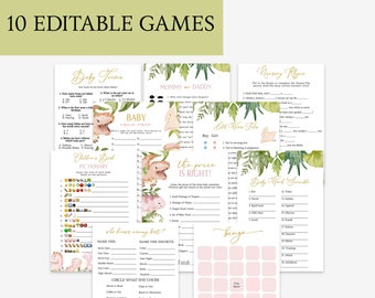 Editable Pink Boho Baby Shower Game Bundle Game Set Self Edit Template ...