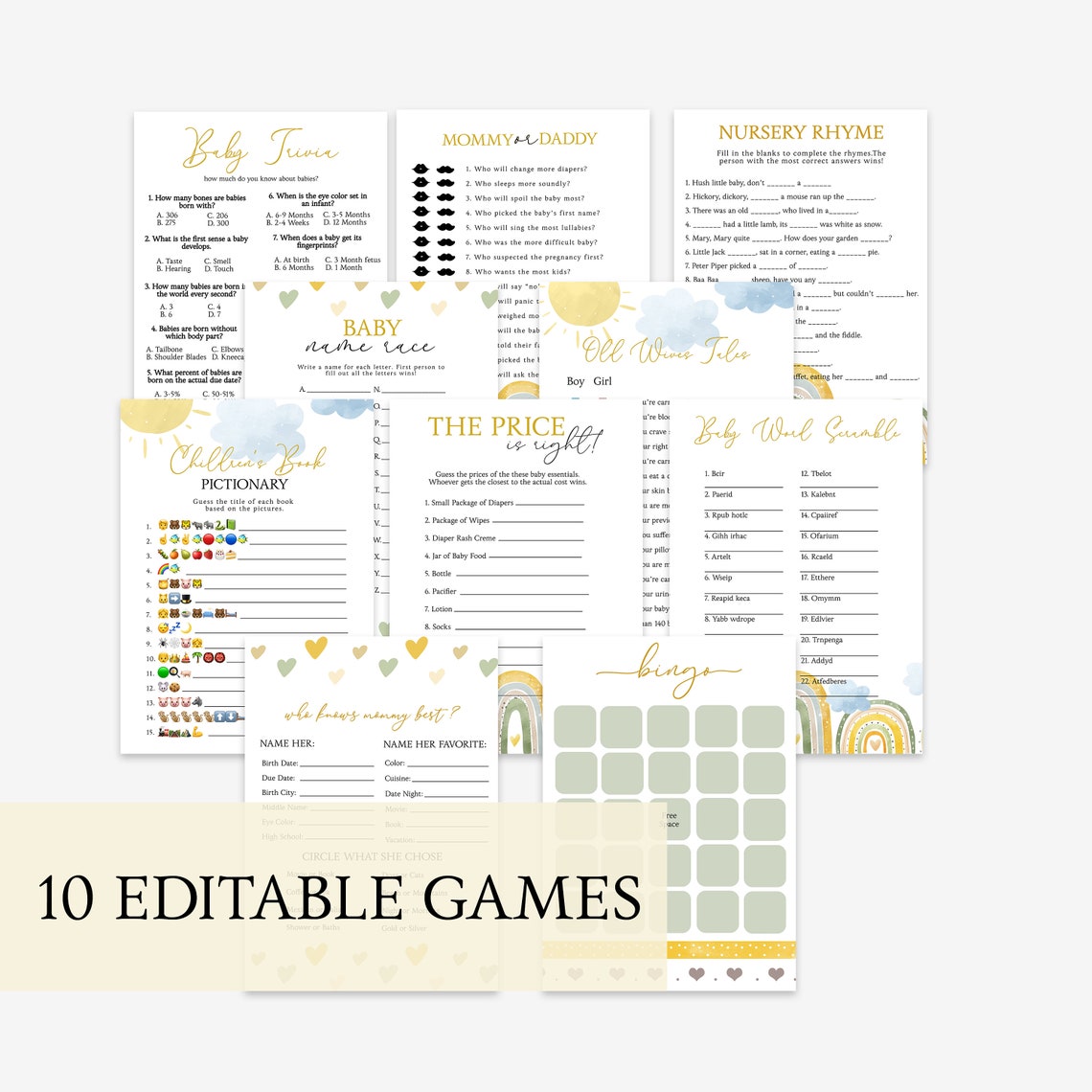 Editable Sunshine Baby Shower Game Bundle | Game Set | Self Edit ...
