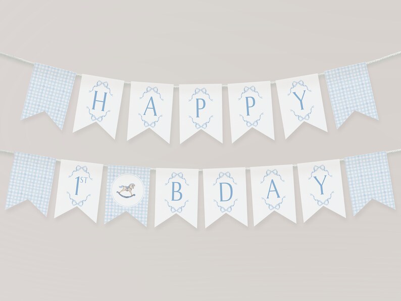 Editable Baby Blue Gingham Birthday Bundle Traditional Kids Birthday ...