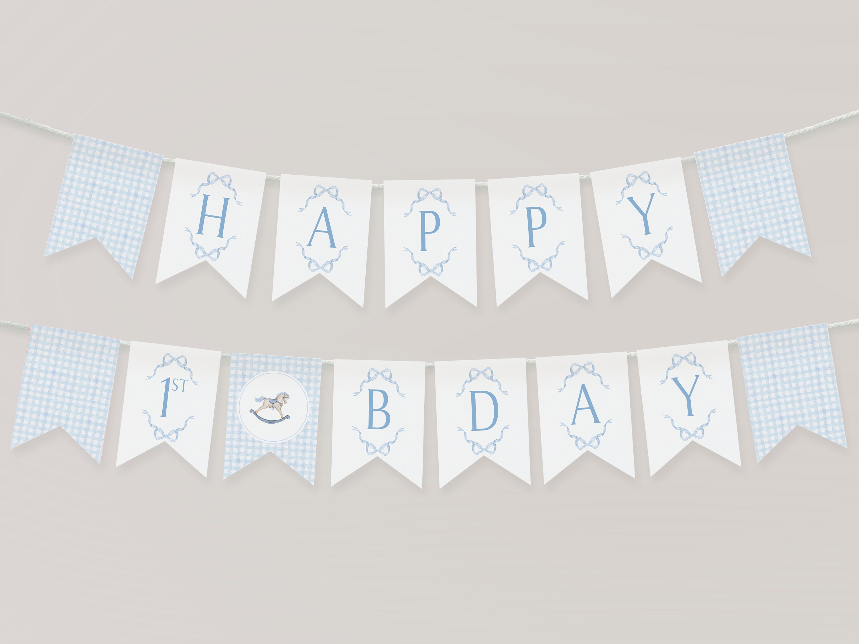 Editable Baby Blue Gingham Birthday Bundle Traditional Kids Birthday ...