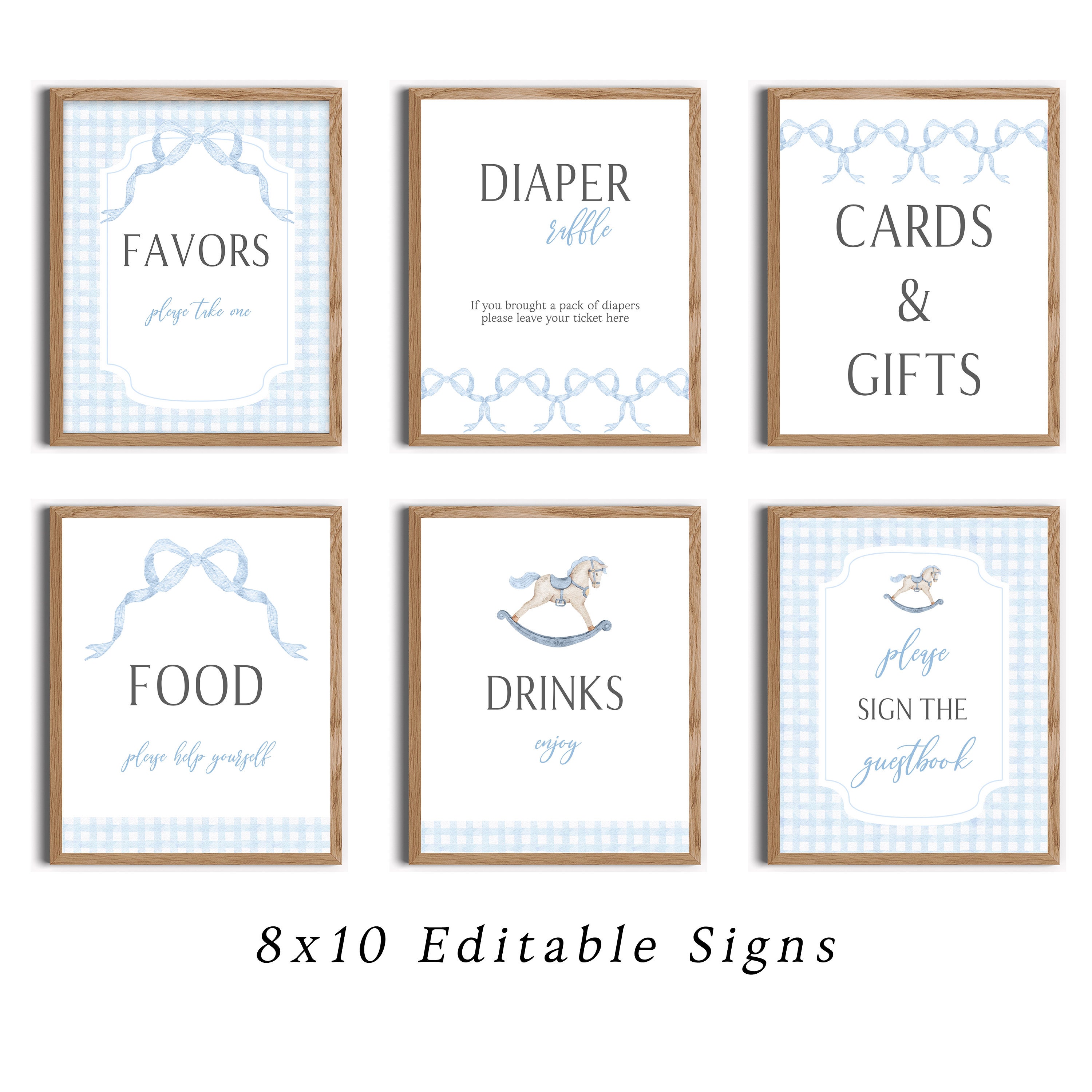 Editable Baby Blue Boy Baby Shower Sign Set | Gingham Classic Baby ...