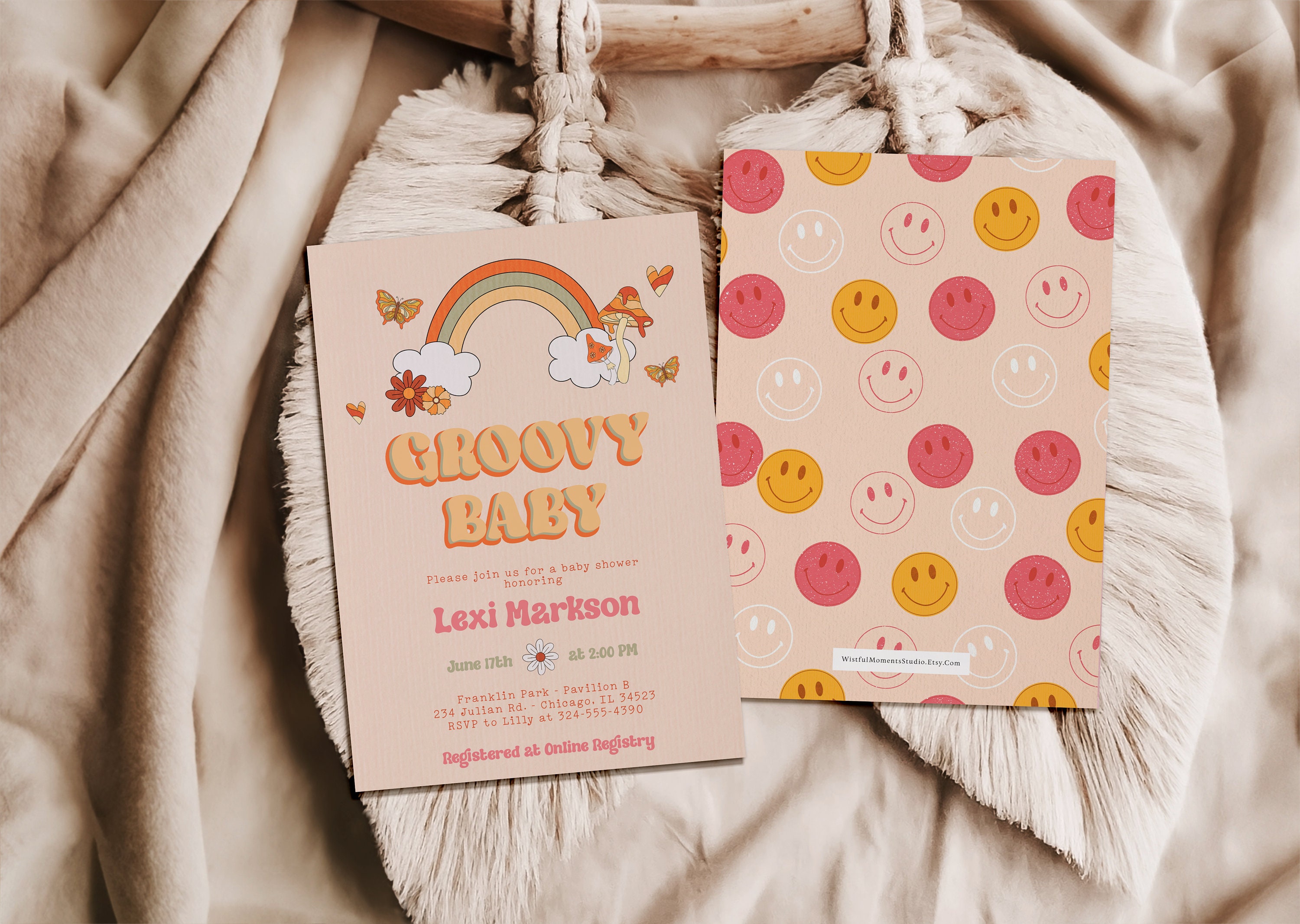 Groovy Retro Baby Shower Invitation | Hippie Rainbow 70s Vibe Baby ...