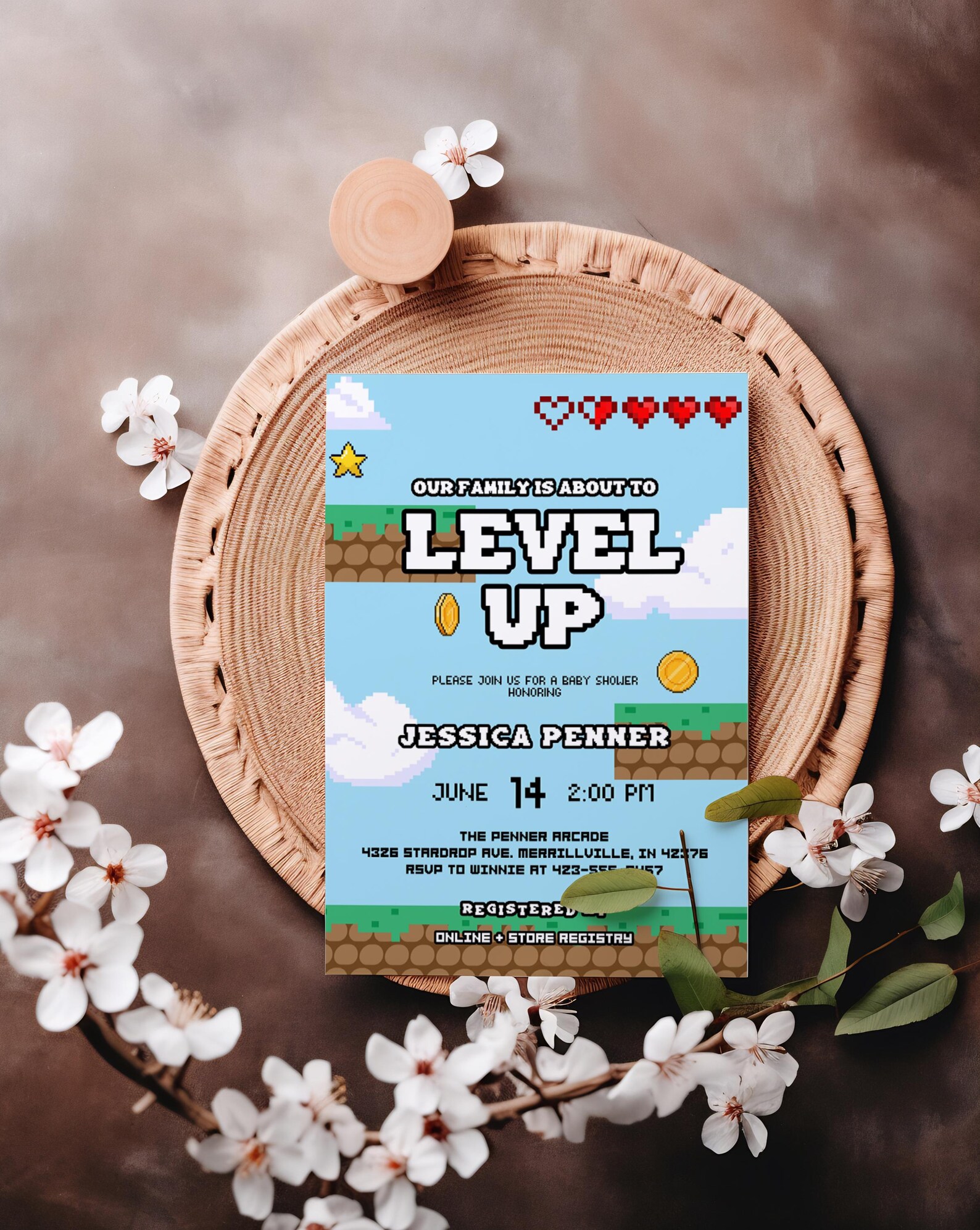 Video Game Boy Baby Shower Invite | Family Level up Baby Shower ...