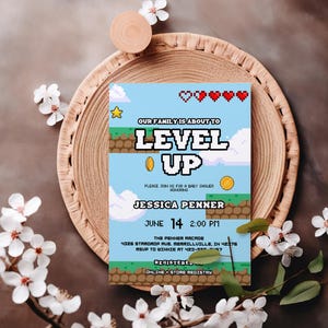 Video Game Boy Baby Shower Invite | Family Level up Baby Shower ...