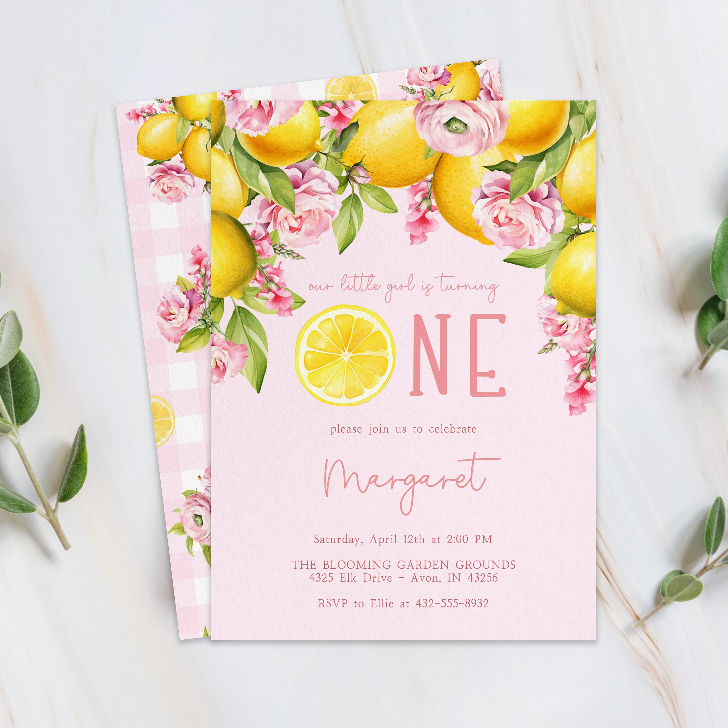Editable Girl Pink Lemon Birthday Bundle Lemonade Kids Birthday Invite ...