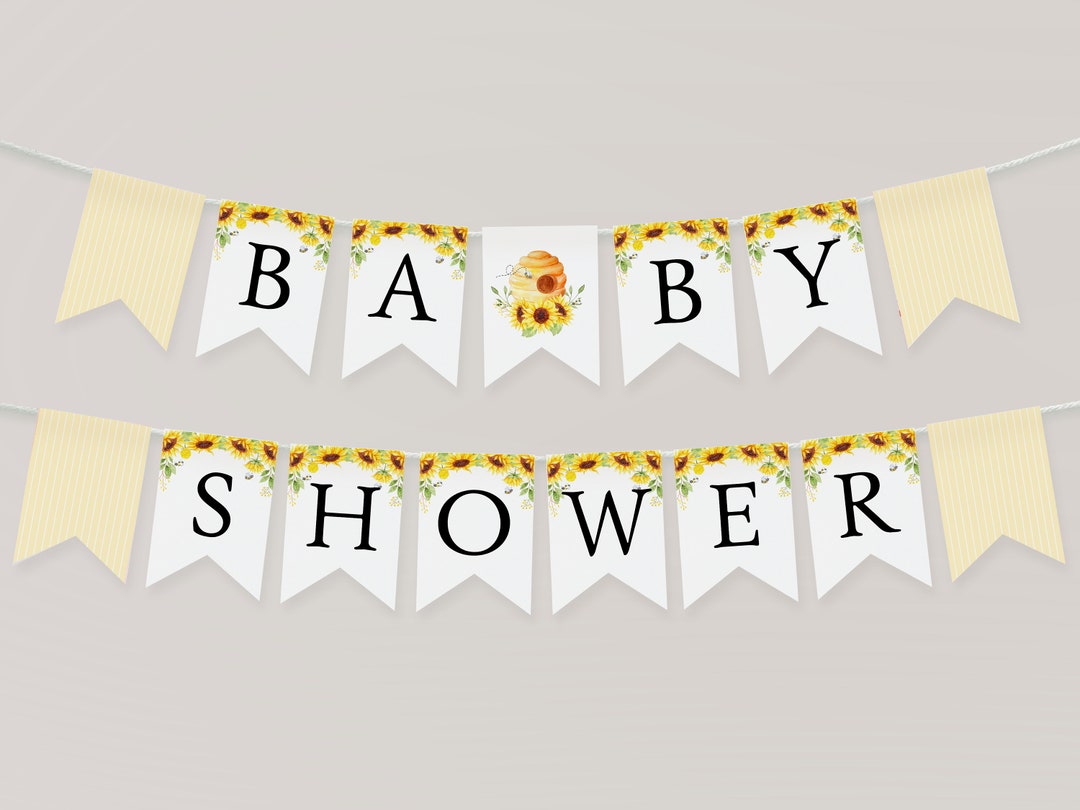 Editable Honey Bee Baby Shower Banner | Gender Neutral Sunflower Bee ...
