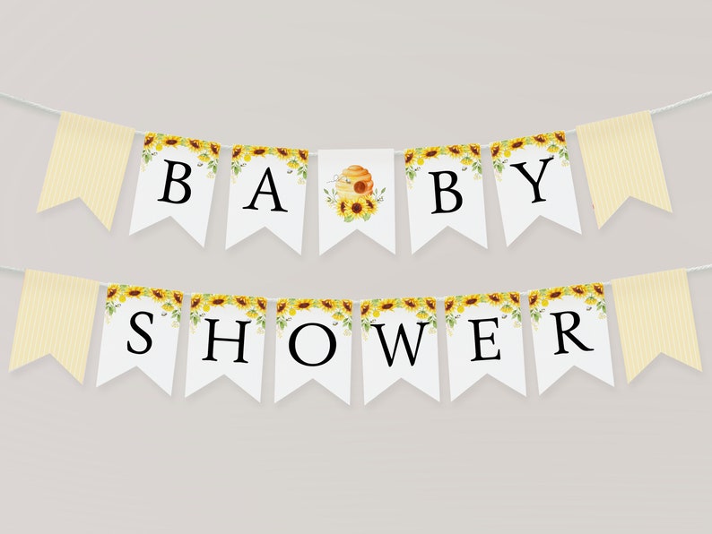 Editable Honey Bee Baby Shower Banner Gender Neutral Sunflower Bee Baby ...