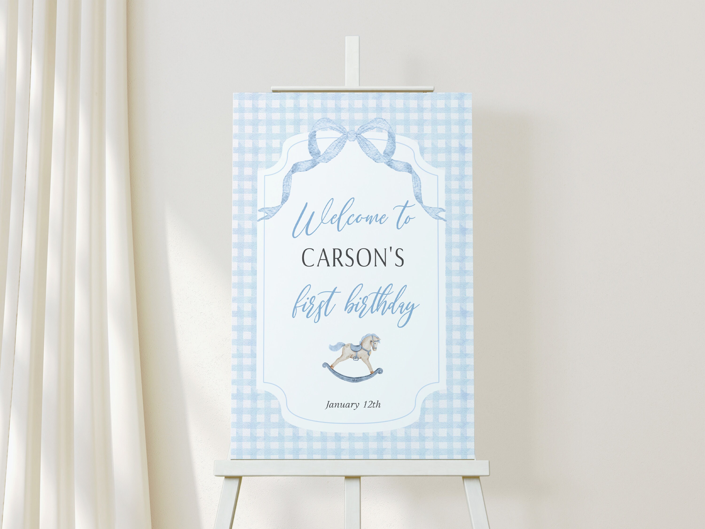 Editable Baby Blue Gingham Birthday Bundle Traditional Kids Birthday ...