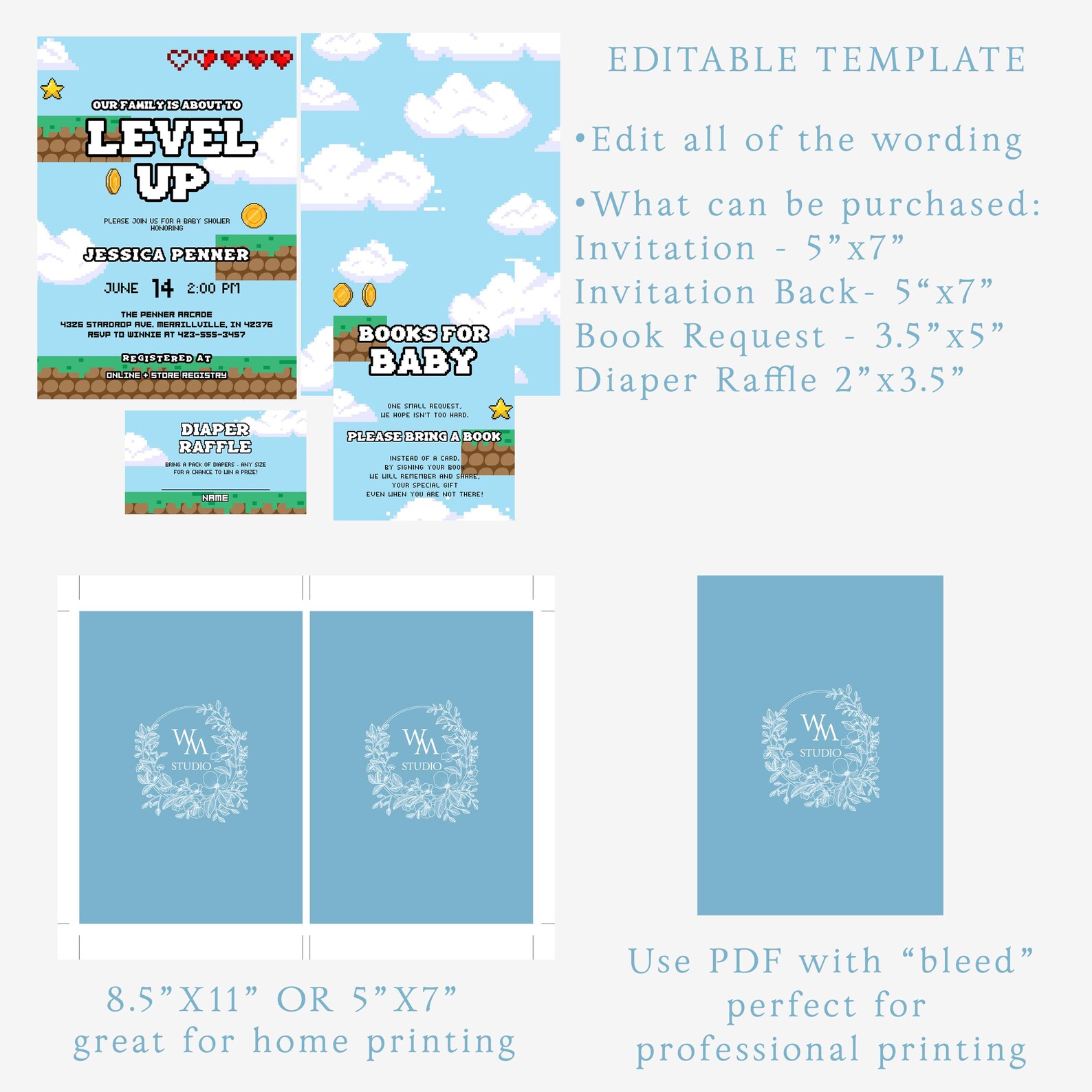 Video Game Boy Baby Shower Invite | Family Level up Baby Shower ...