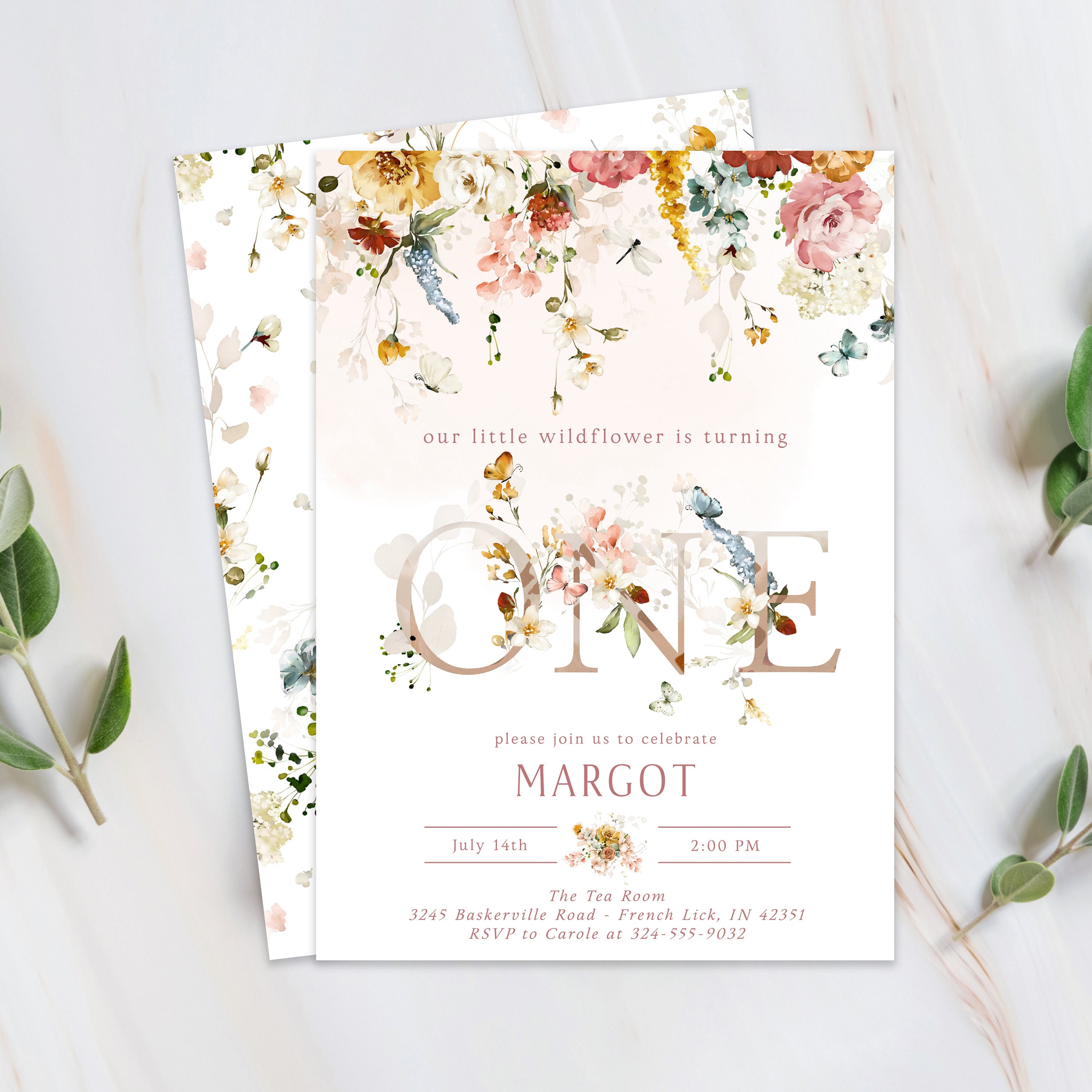 Editable Wildflower and Butterfly Birthday Invitation Bundle | Party ...