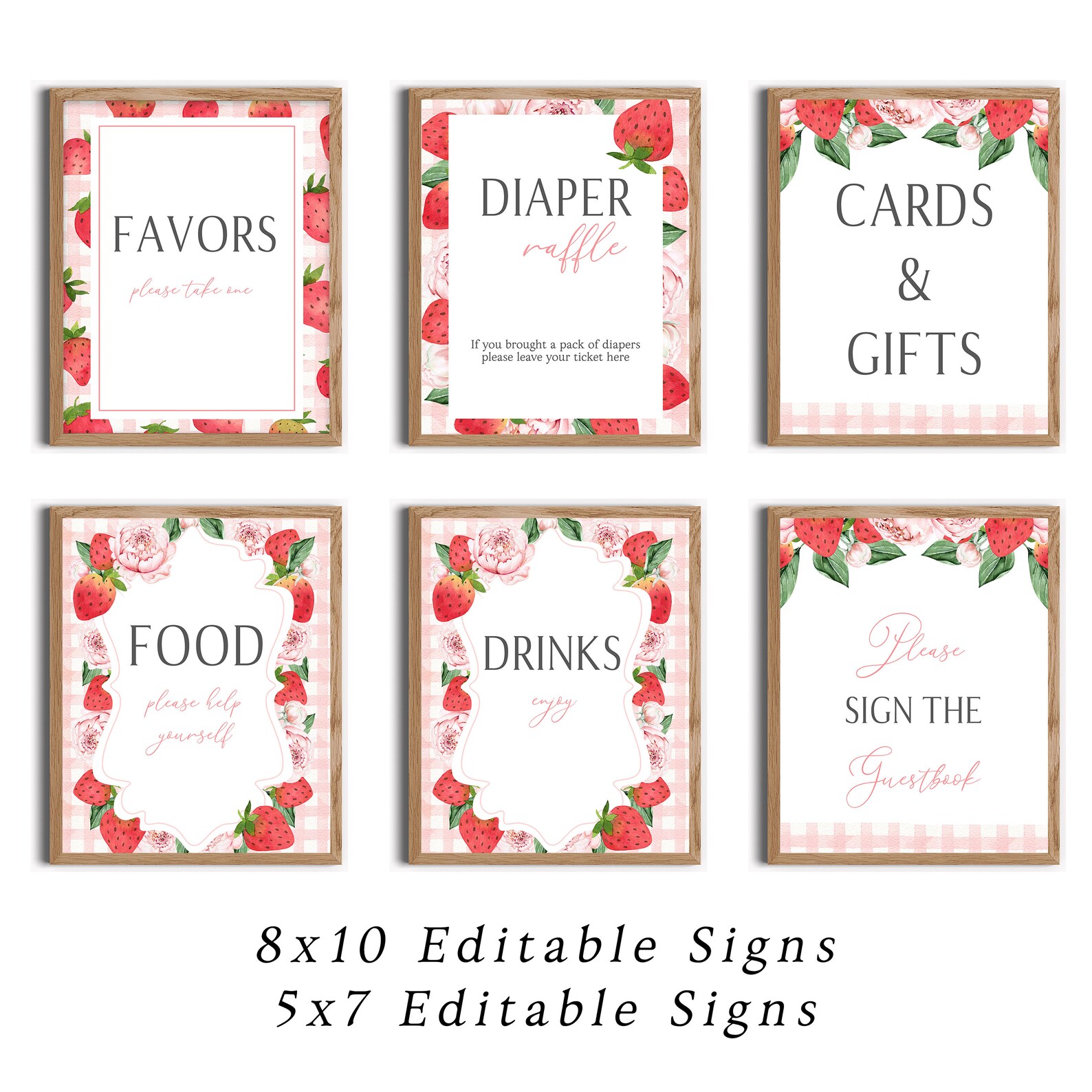 Editable Pink Strawberry Girl Baby Shower Sign Set | Strawberry Baby ...
