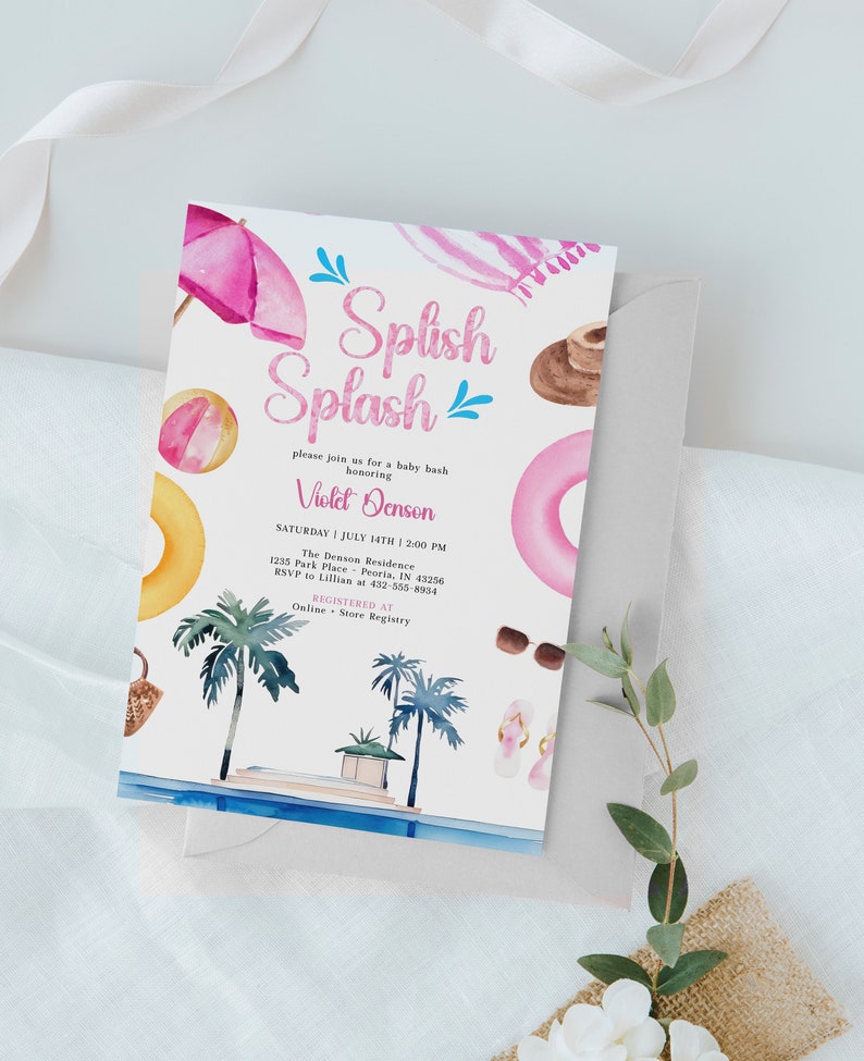 Splish Splash Baby Bash Invitation Set | Girl Summer Baby Shower Invite ...