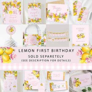 Editable Pink Lemon Birthday Party Favor Tag First Birthday Party Decor ...