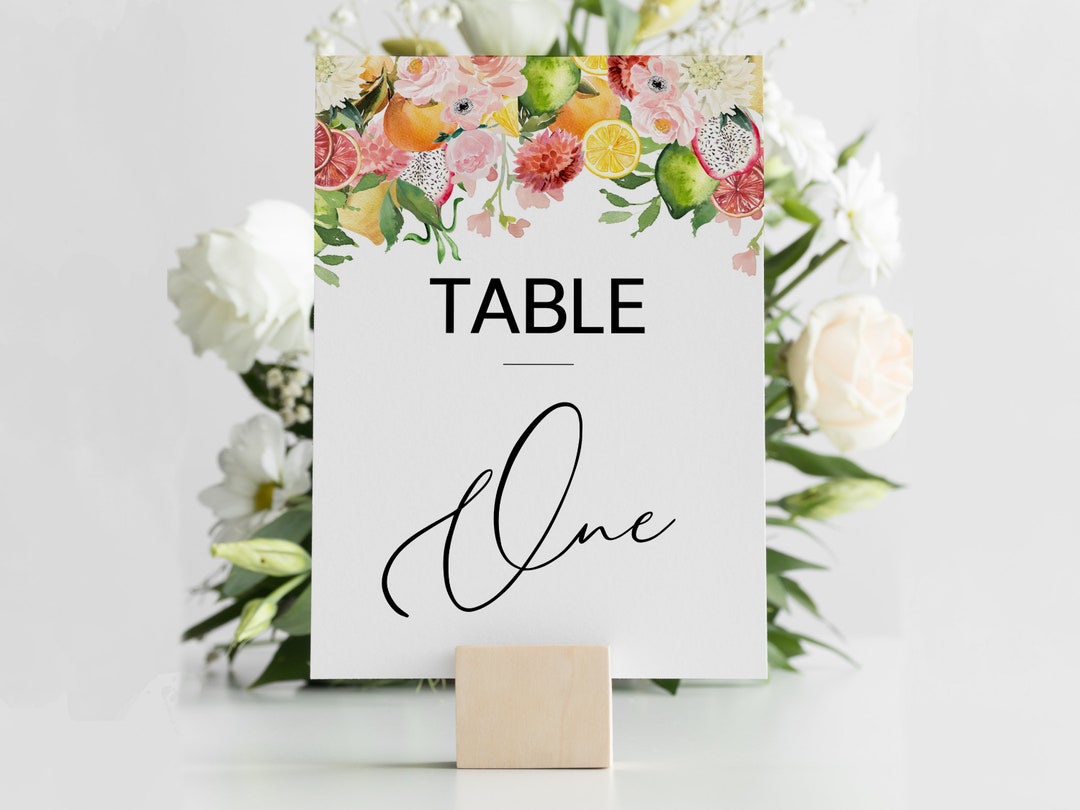 Editable Citrus Floral Bridal Shower Table Number Sign | Summer Bridal ...