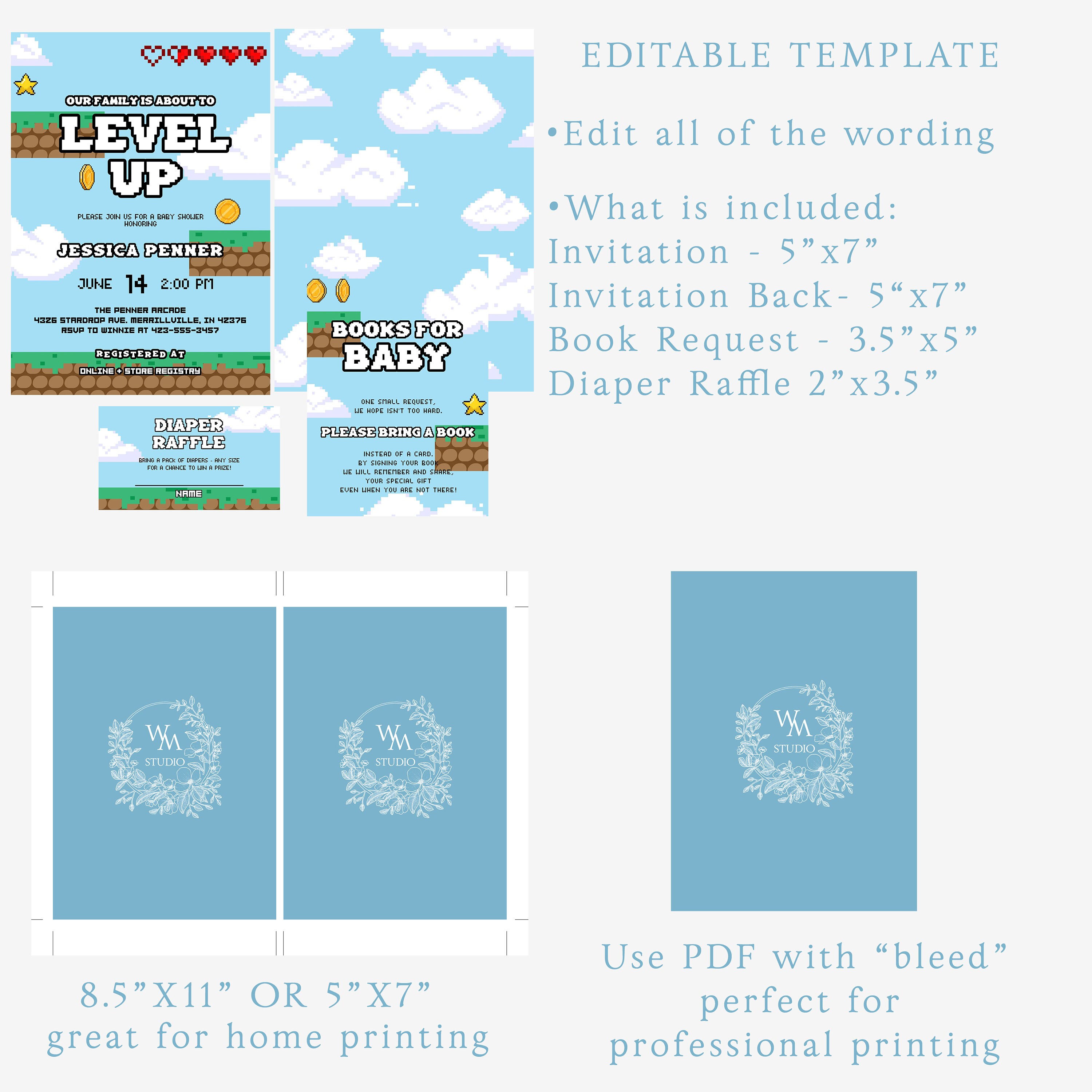 Video Game Boy Baby Shower Invite Family Level up Baby Shower ...