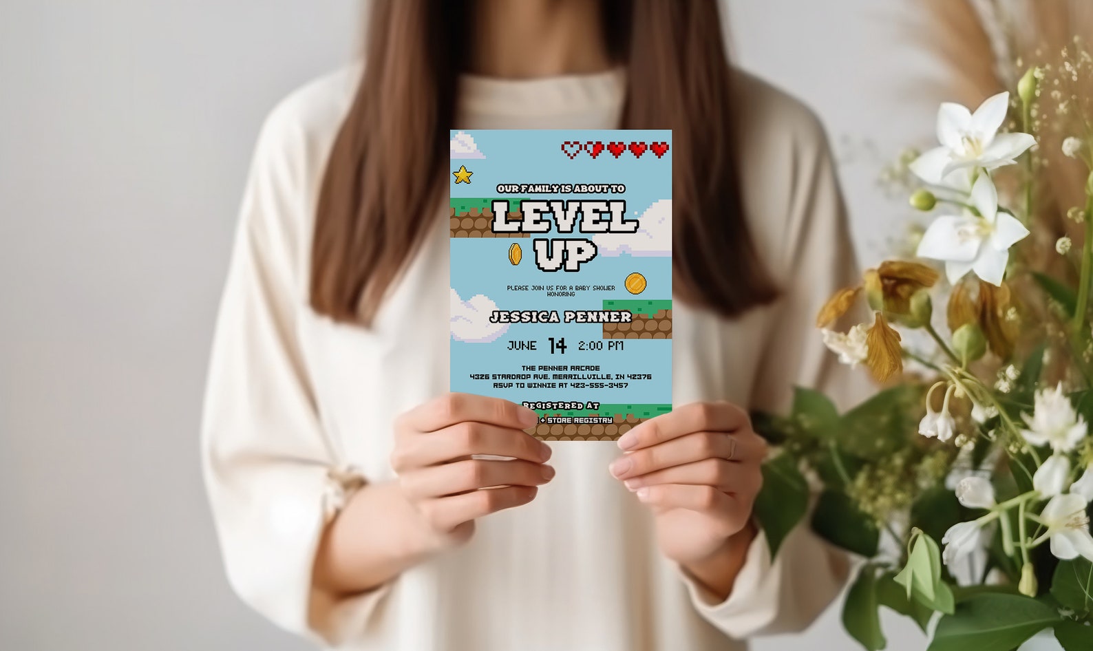 Video Game Boy Baby Shower Invite | Family Level up Baby Shower ...