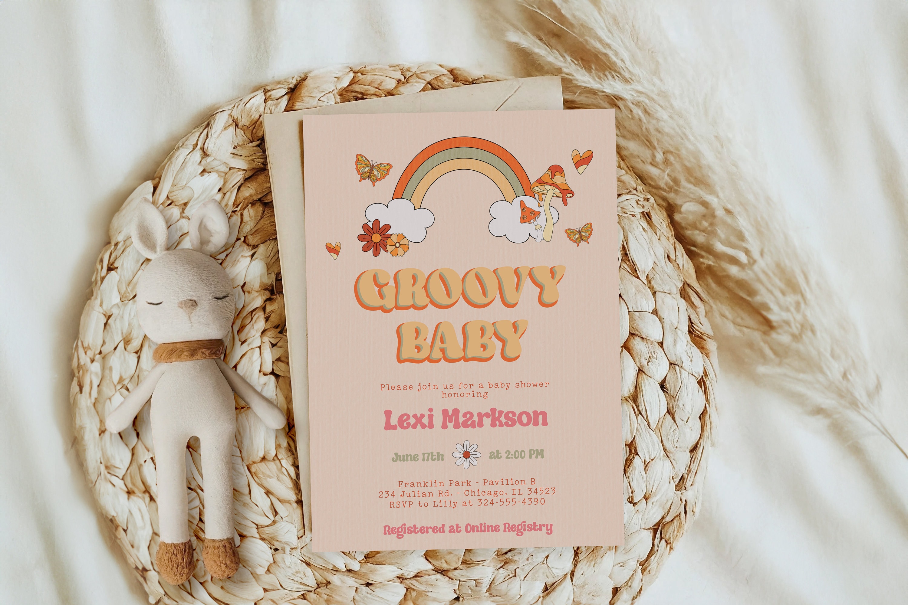 Groovy Retro Baby Shower Invitation | Hippie Rainbow 70s Vibe Baby ...