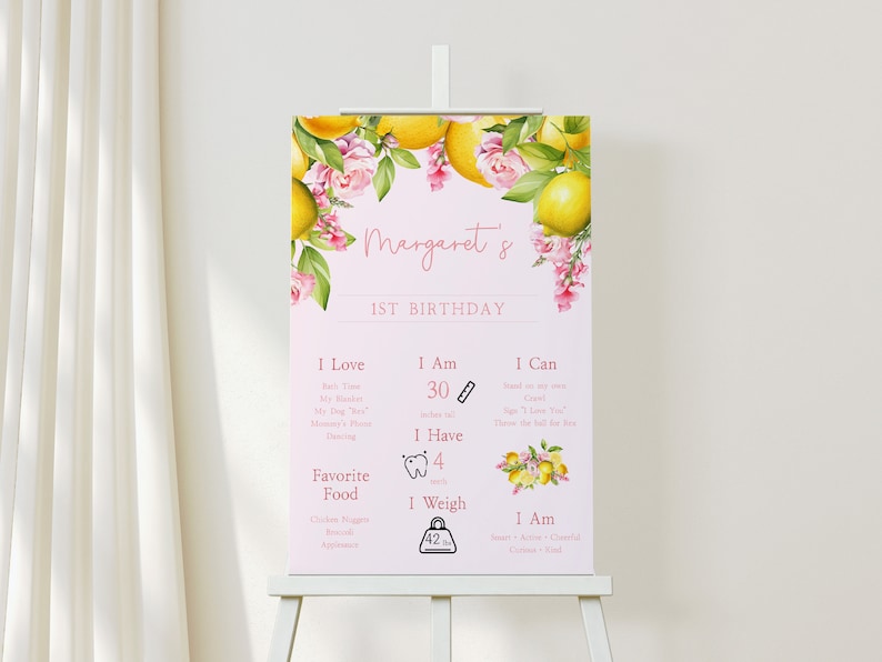 Pink Lemon First Birthday Milestone Sign | Pink Floral Lemon Birthday ...