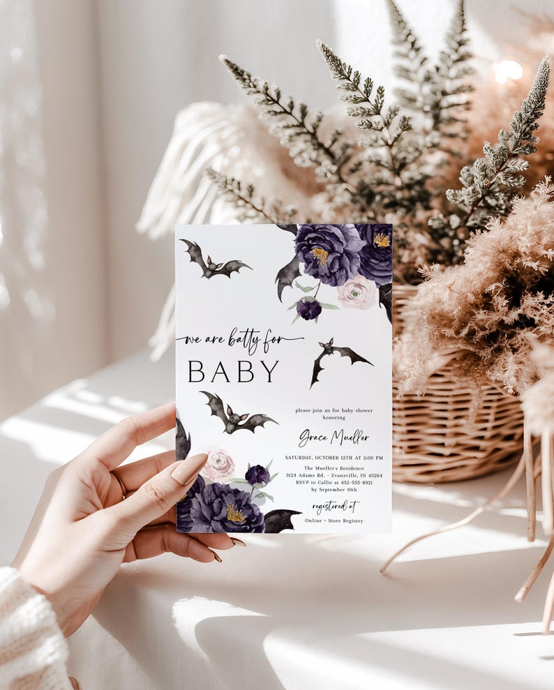 Editable Baby Shower Invitation for Halloween Themed Party, Purple ...
