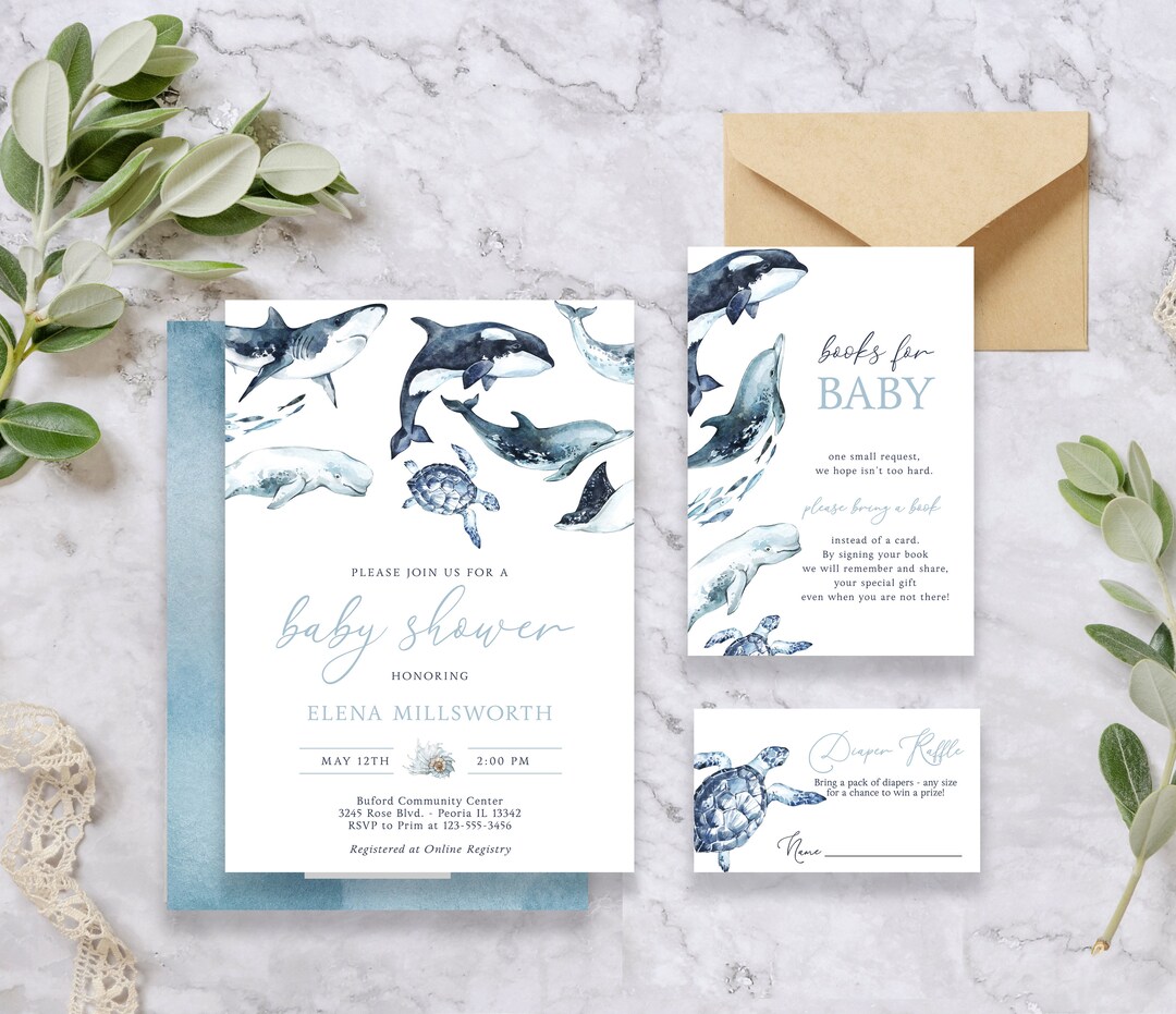 Editable Ocean Baby Shower Invitation Set Under the Sea Baby - Etsy