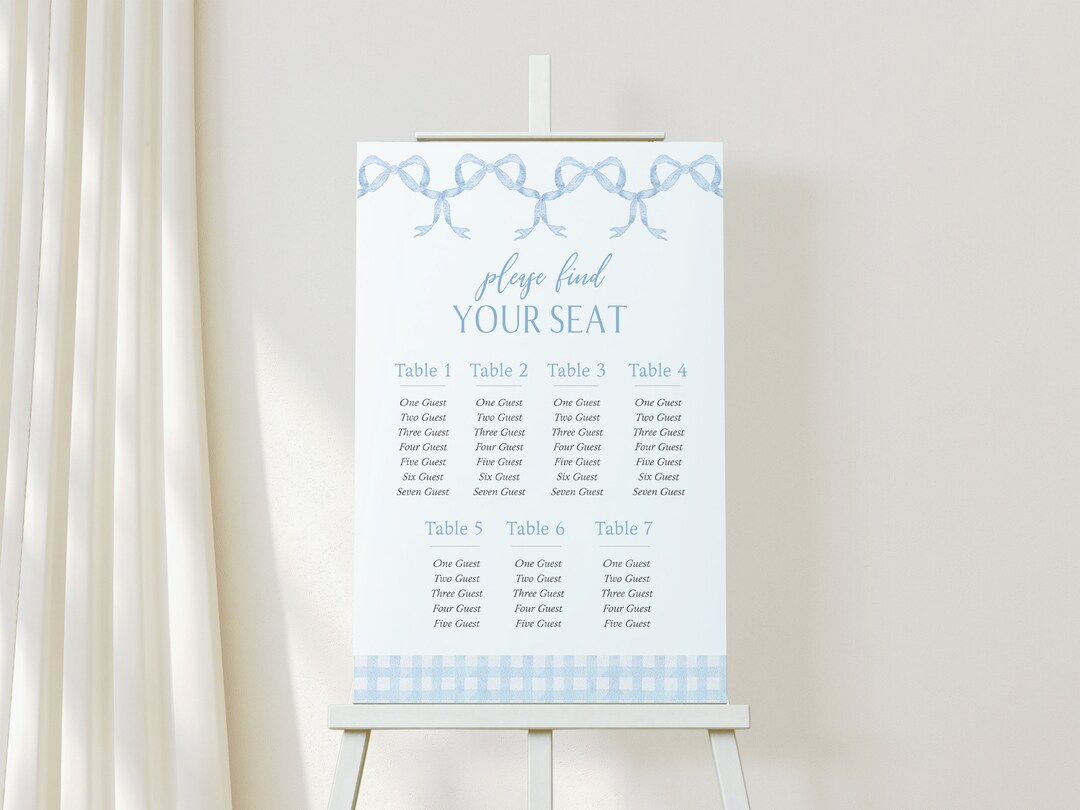Editable Blue Gingham Baby Shower Seating Chart Sign | Classic Baby ...