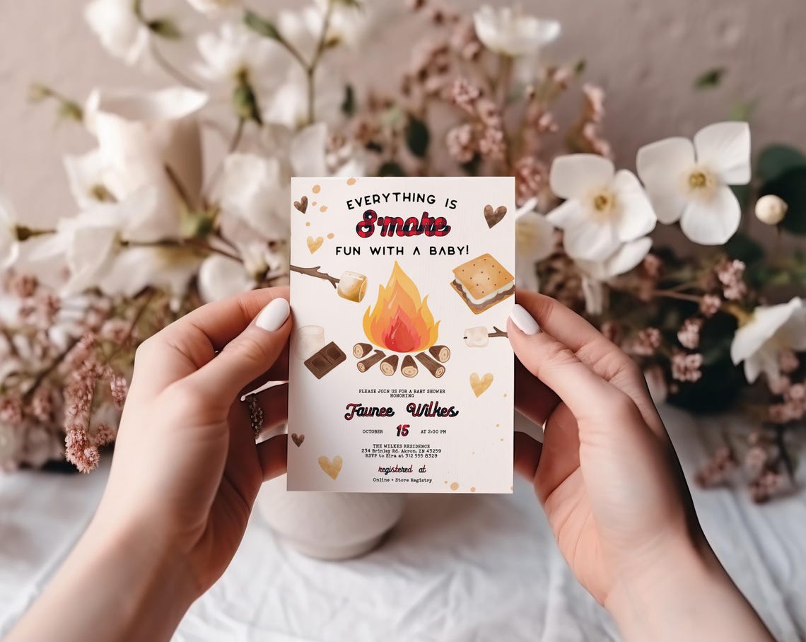 Editable S'more Baby Shower Invitation | Rustic Outdoor Baby Shower ...