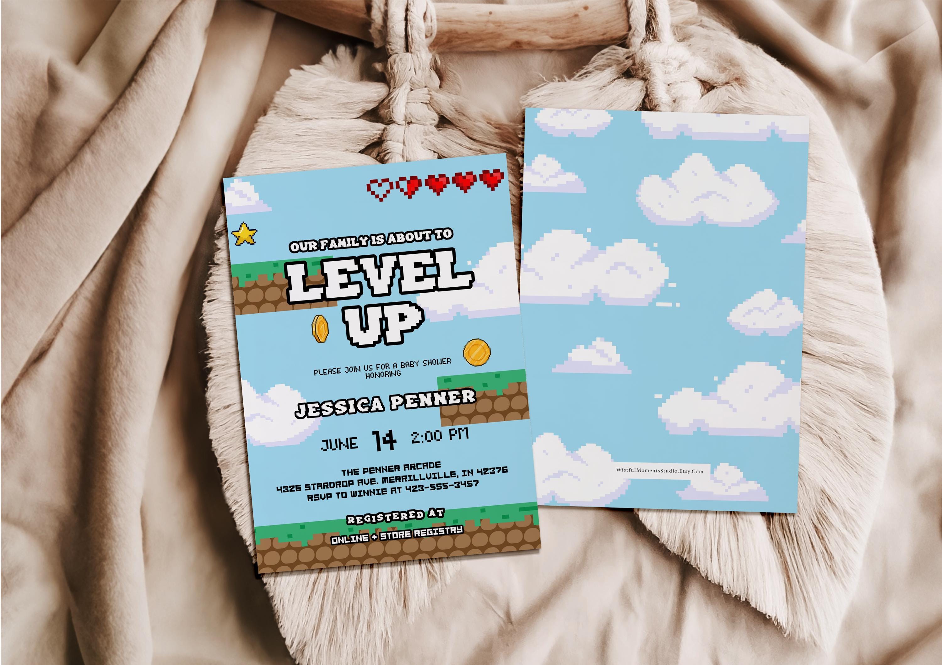 Video Game Boy Baby Shower Invite | Family Level up Baby Shower ...
