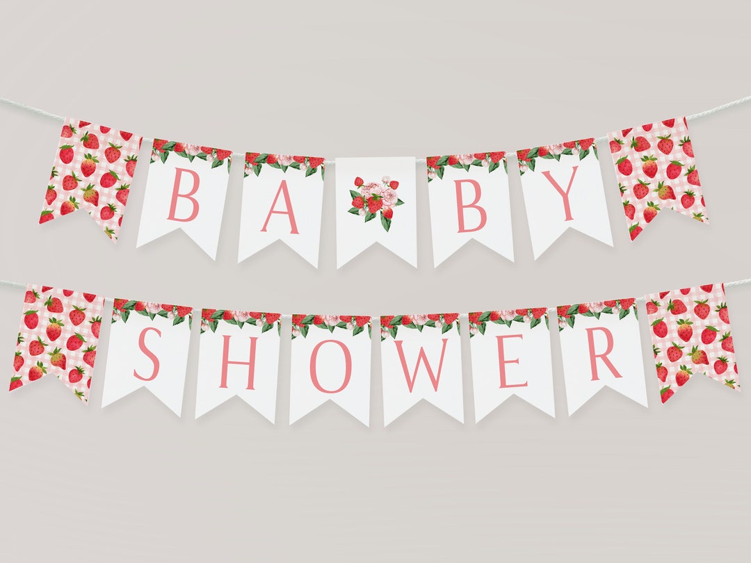 Strawberry Pink Floral Baby Shower Banner | Berry Sweet Baby Shower ...