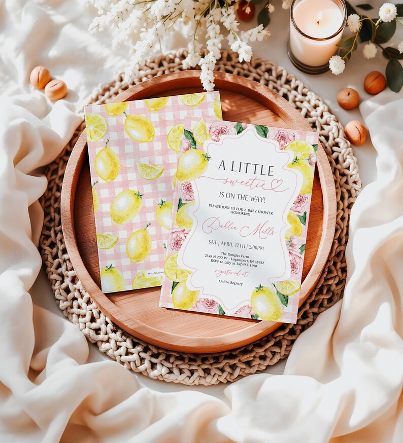 Editable Pink Lemon Theme Baby Shower Invitation for Girl, Little ...