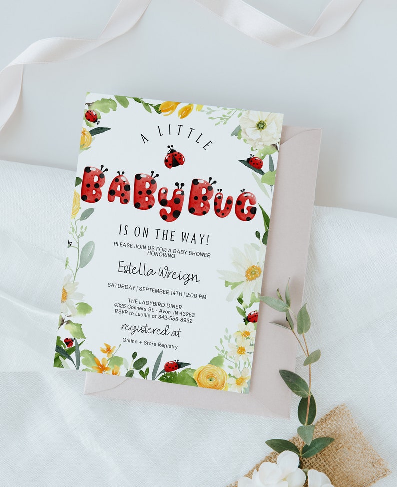 Ladybug Baby Shower Invitation | A Little Lady Baby Shower Invite ...