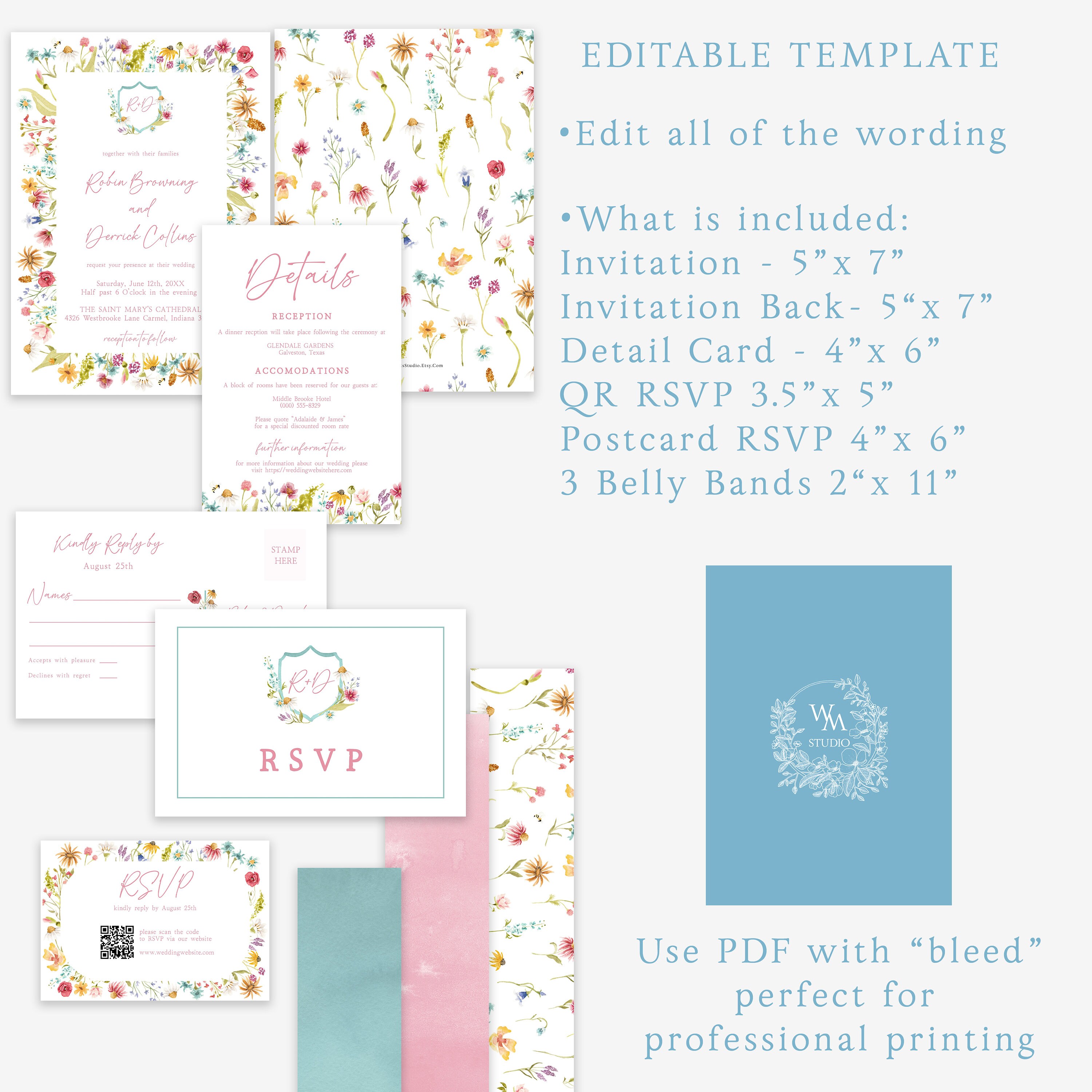 Colorful Garden Floral Wedding Invitation Set Spring Summer Floral ...