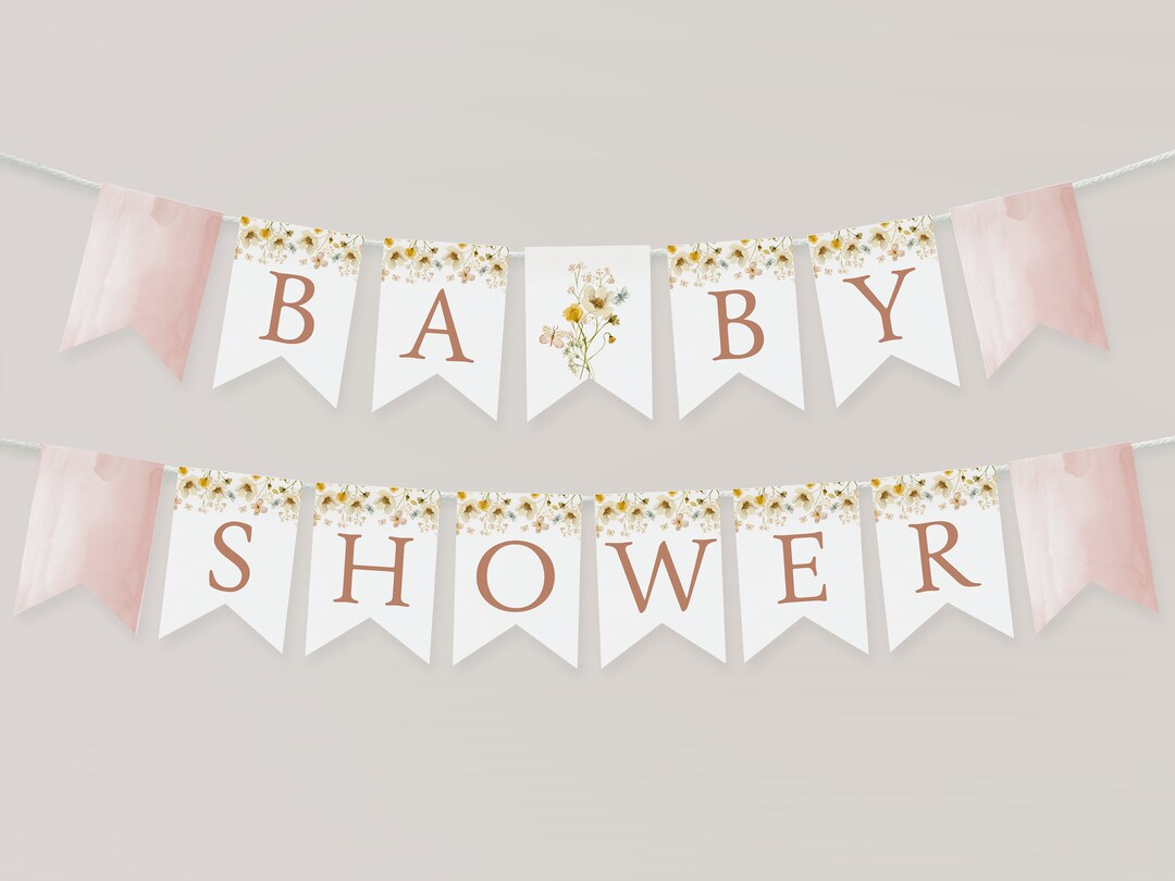 Editable Wildflower Baby Shower Banner | Boho Girl Baby Shower Bunting ...