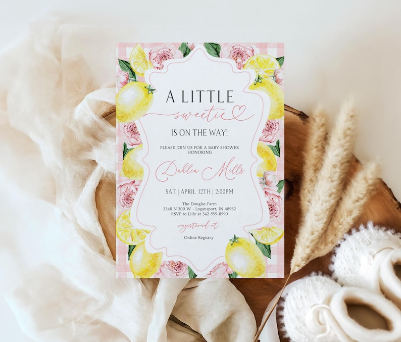 Editable Pink Lemon Theme Baby Shower Invitation for Girl, Little ...