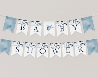 Under the Sea Banner Template Ocean Baby Shower Custom Banner Sea Life ...