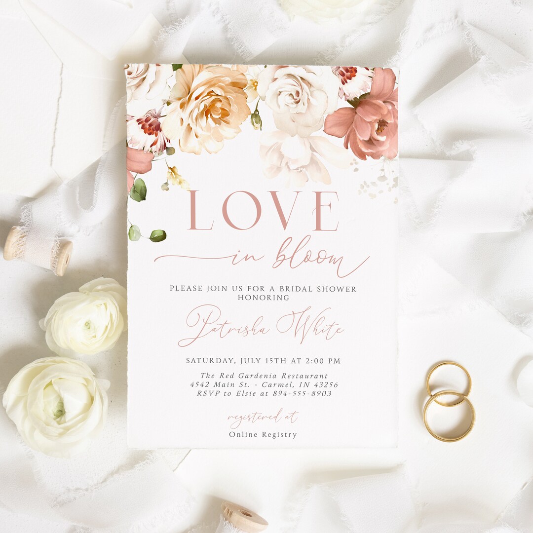 Love in Bloom Bridal Shower Invitation Floral Pink Bridal Shower Wildflower Floral Bridal Invite ...