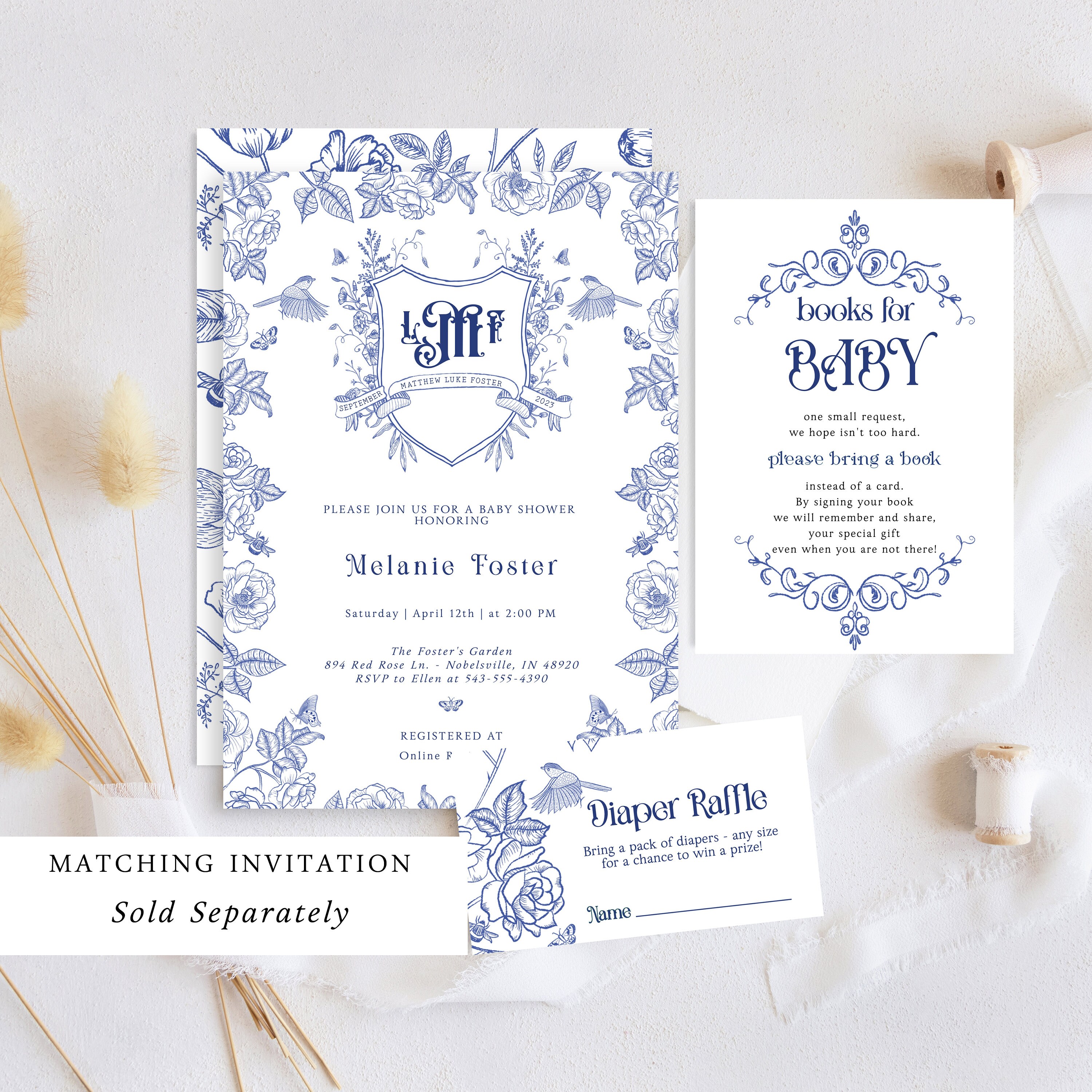 Editable Indigo Chinoiserie Baby Shower Welcome Sign | Blue Floral ...