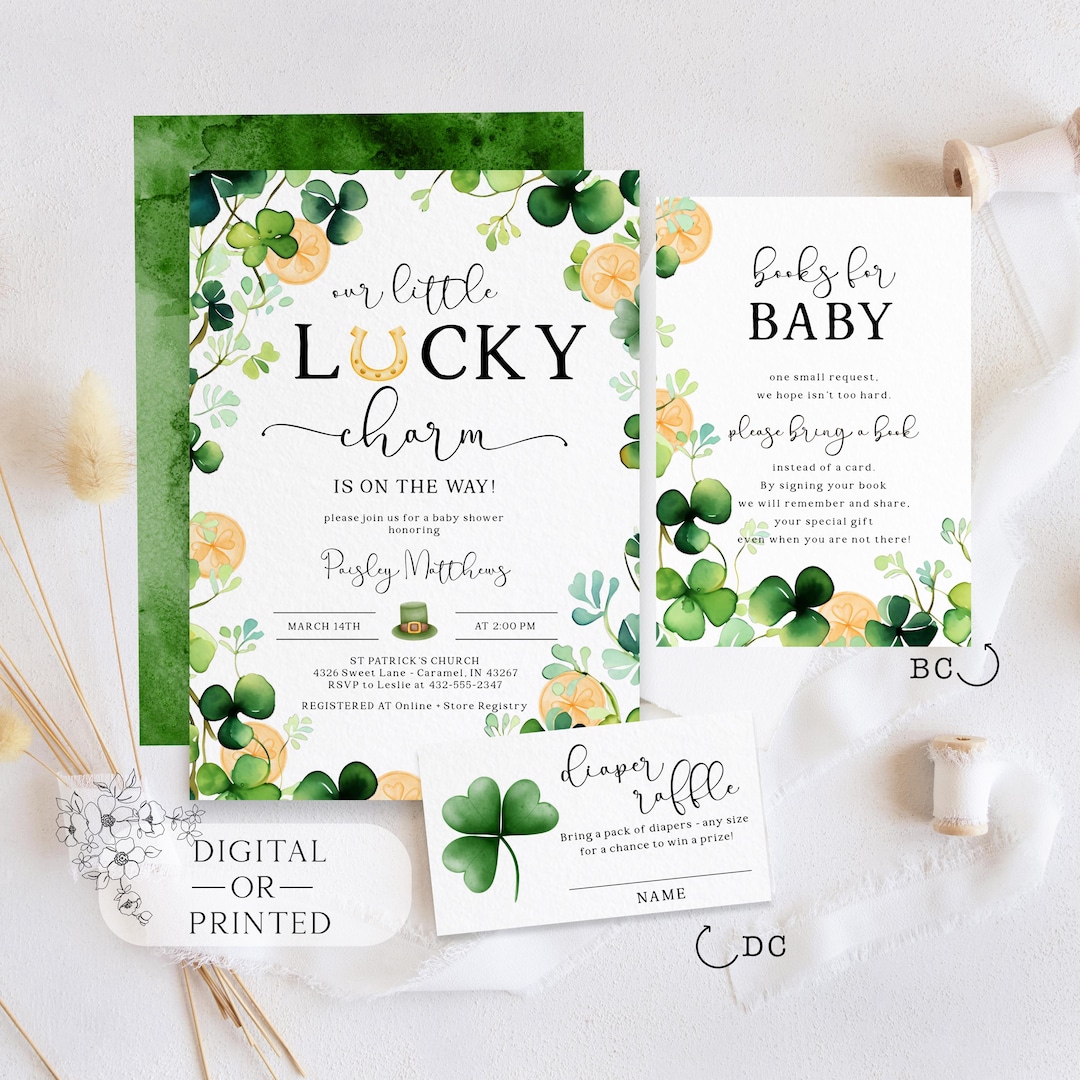Editable Lucky Charm Baby Shower Invitation | St. Patrick's Day, Gender ...