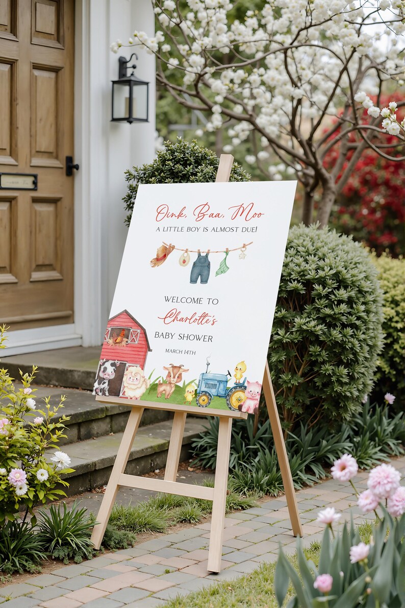 Editable Barnyard Boy Baby Shower Welcome Sign Template Bundle, Farm ...