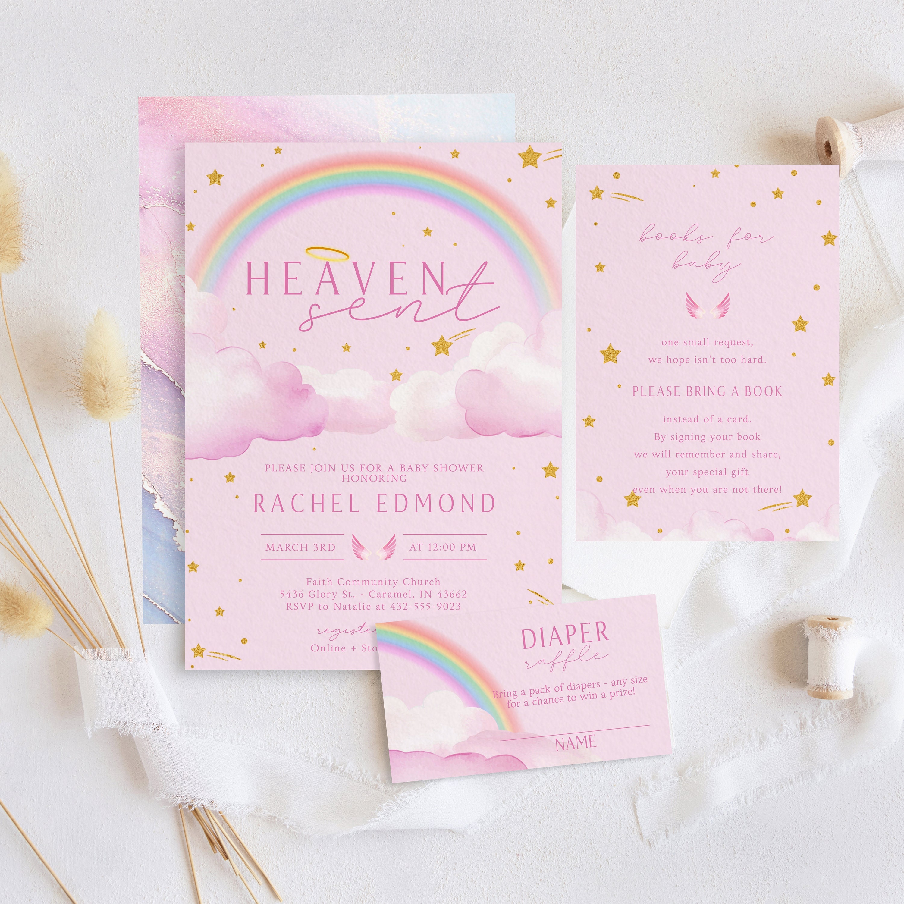 Editable Girl Pink Heaven Sent Baby Shower Invitation Cloud - Etsy