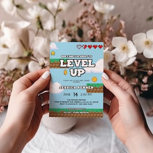 Video Game Boy Baby Shower Invite | Family Level up Baby Shower ...
