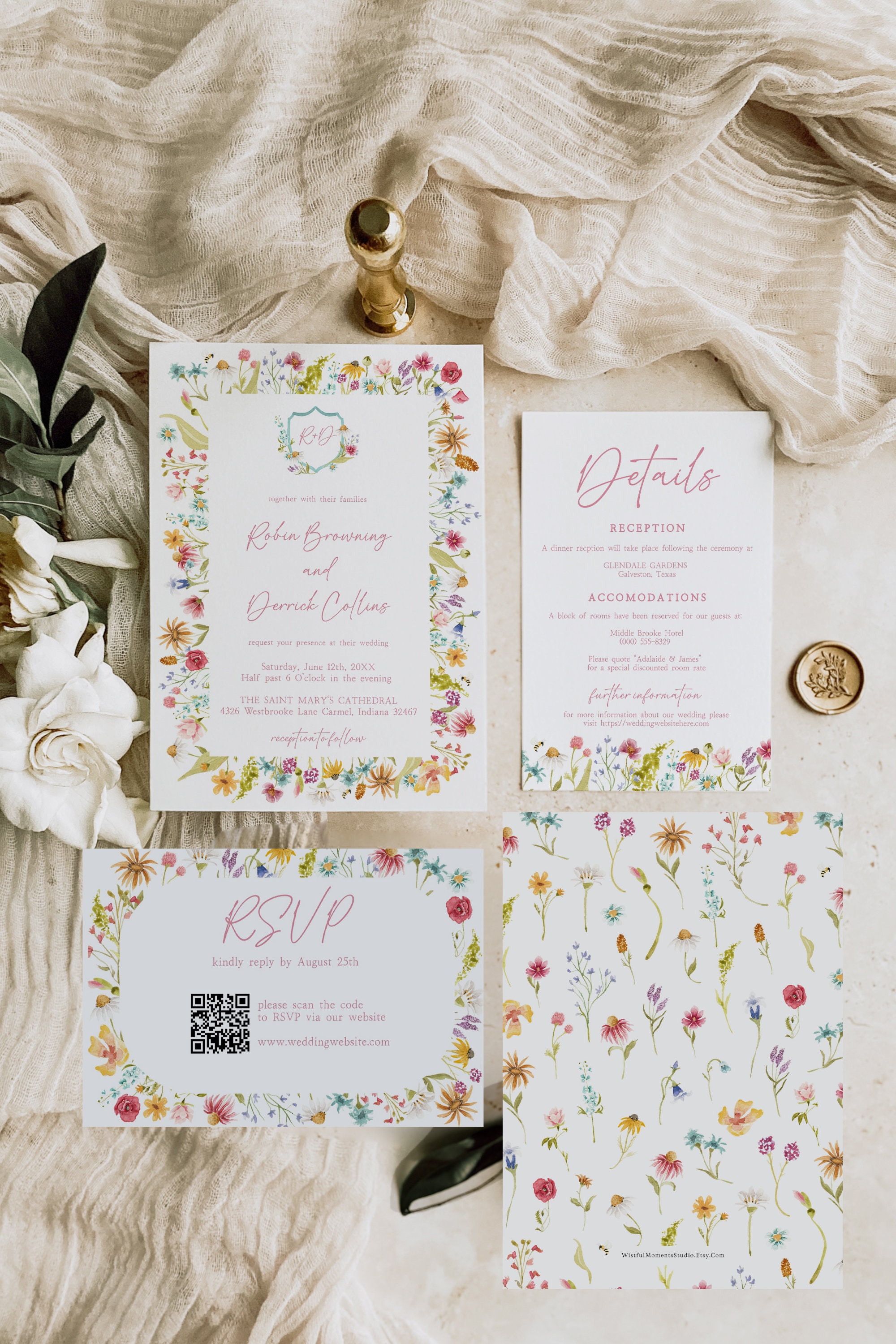 Colorful Garden Floral Wedding Invitation Set Spring Summer Floral ...