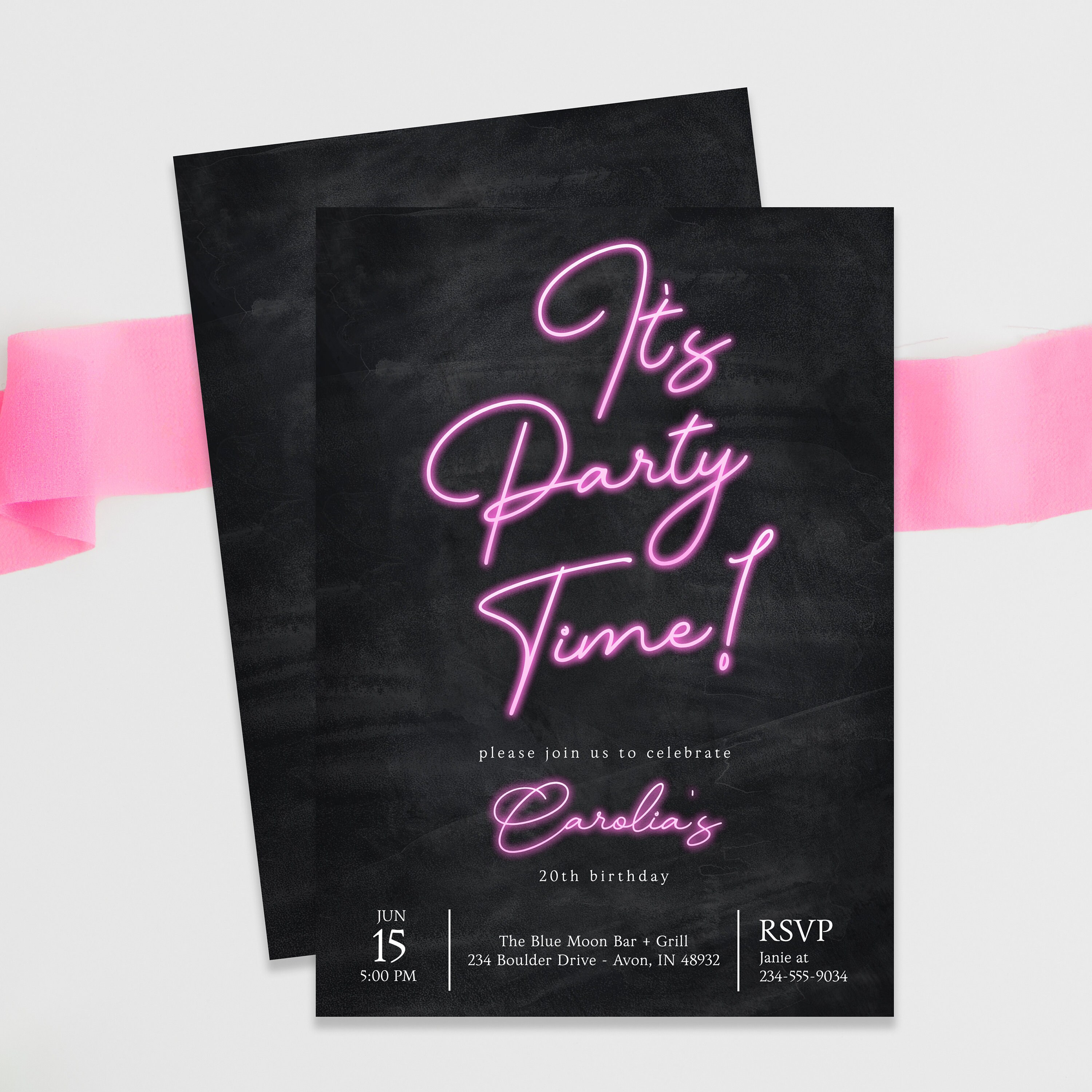 Pink Neon Light Digital Birthday Invitation Template, Hot Pink Glow ...