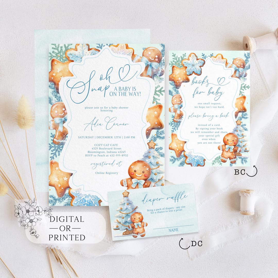 Pastel Blue Gingerbread Baby Shower Invitation | Editable Oh Snap ...