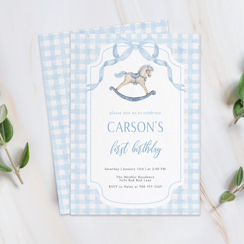 Editable Baby Blue Gingham Birthday Bundle Traditional Kids Birthday ...